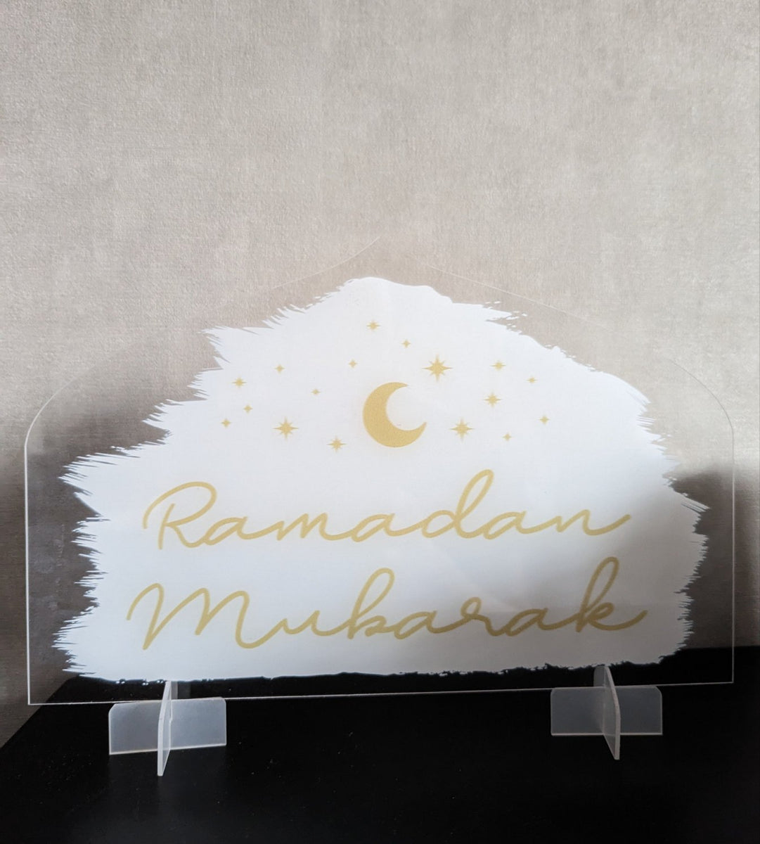 Ramadan Mubarak Acrylic Sign Table decor White & Gold plaque ...